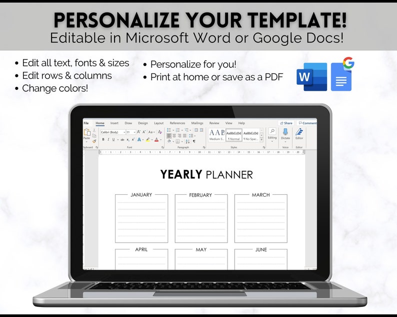 Editable Year at a Glance, 2024 Yearly Planner, Undated Annual Planner ...