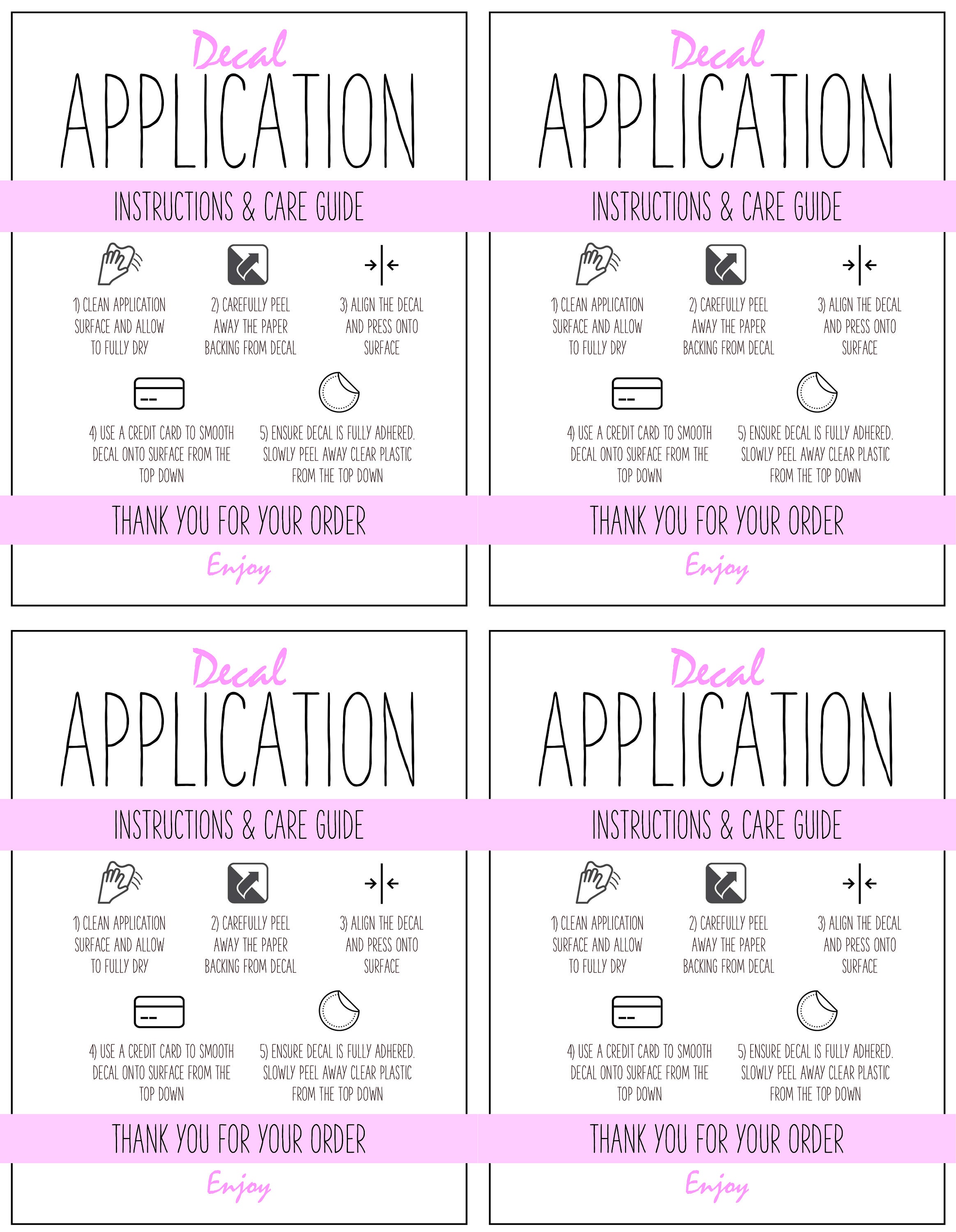 Printable Vinyl Decal Care Card Instructions. Decal - Etsy Australia