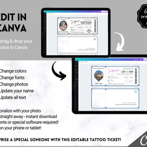 Tattoo Ticket Template, EDITABLE Tattoo Gift Card, Tattoo Gift Voucher ...