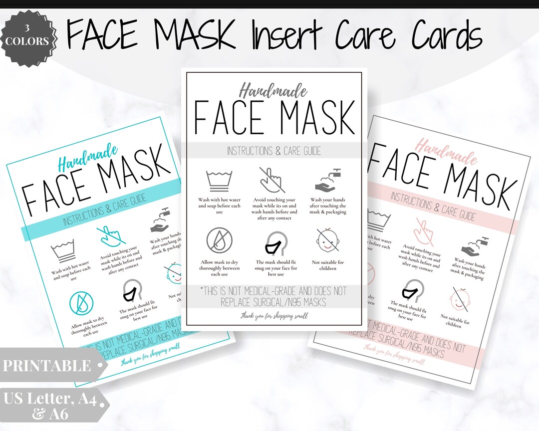 Face Mask LABEL CARE CARD, Labels for Handmade Items, Face Mask ...