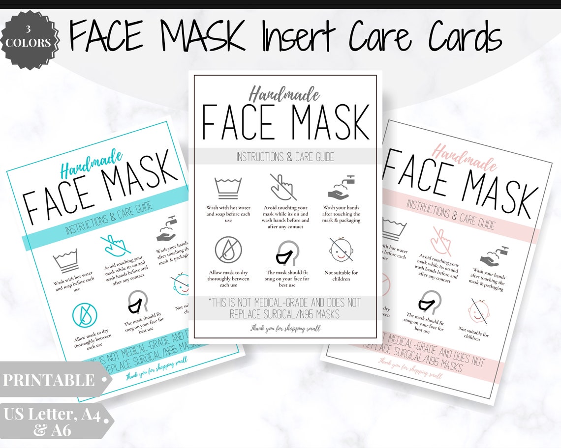 Face Mask LABEL CARE CARD Labels for handmade items Face | Etsy