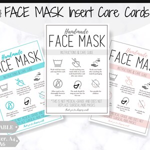 Face Mask LABEL CARE CARD, Labels for Handmade Items, Face Mask ...