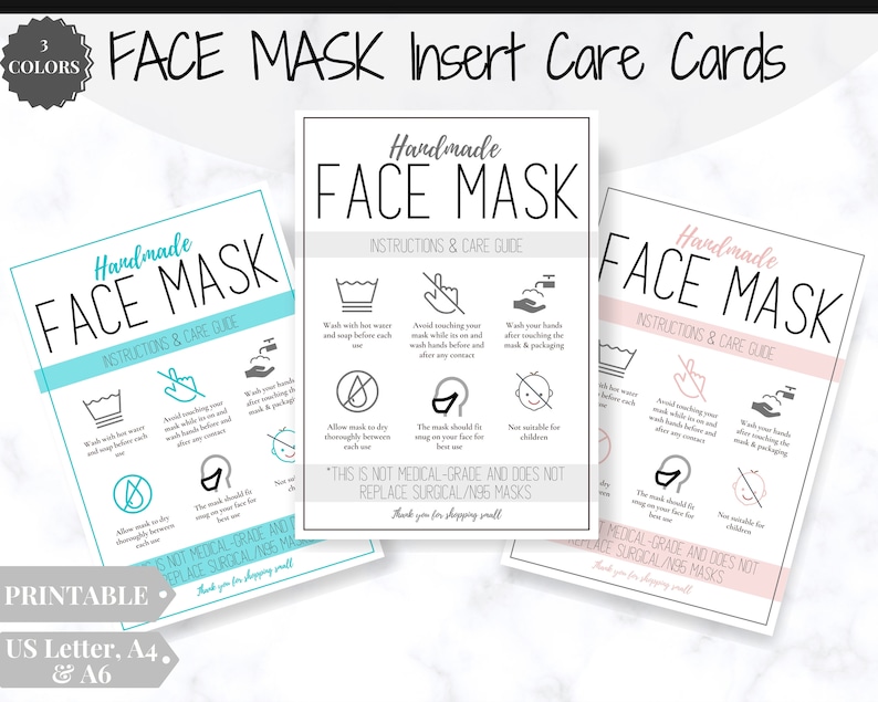 Face Mask LABEL CARE CARD Labels for handmade items Face | Etsy