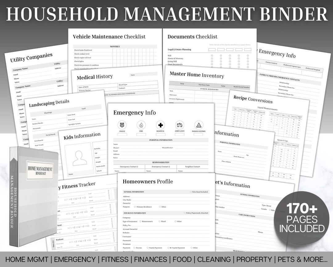 Home Management Binder Bundle! 170pg Household Planner, Cleaning ...