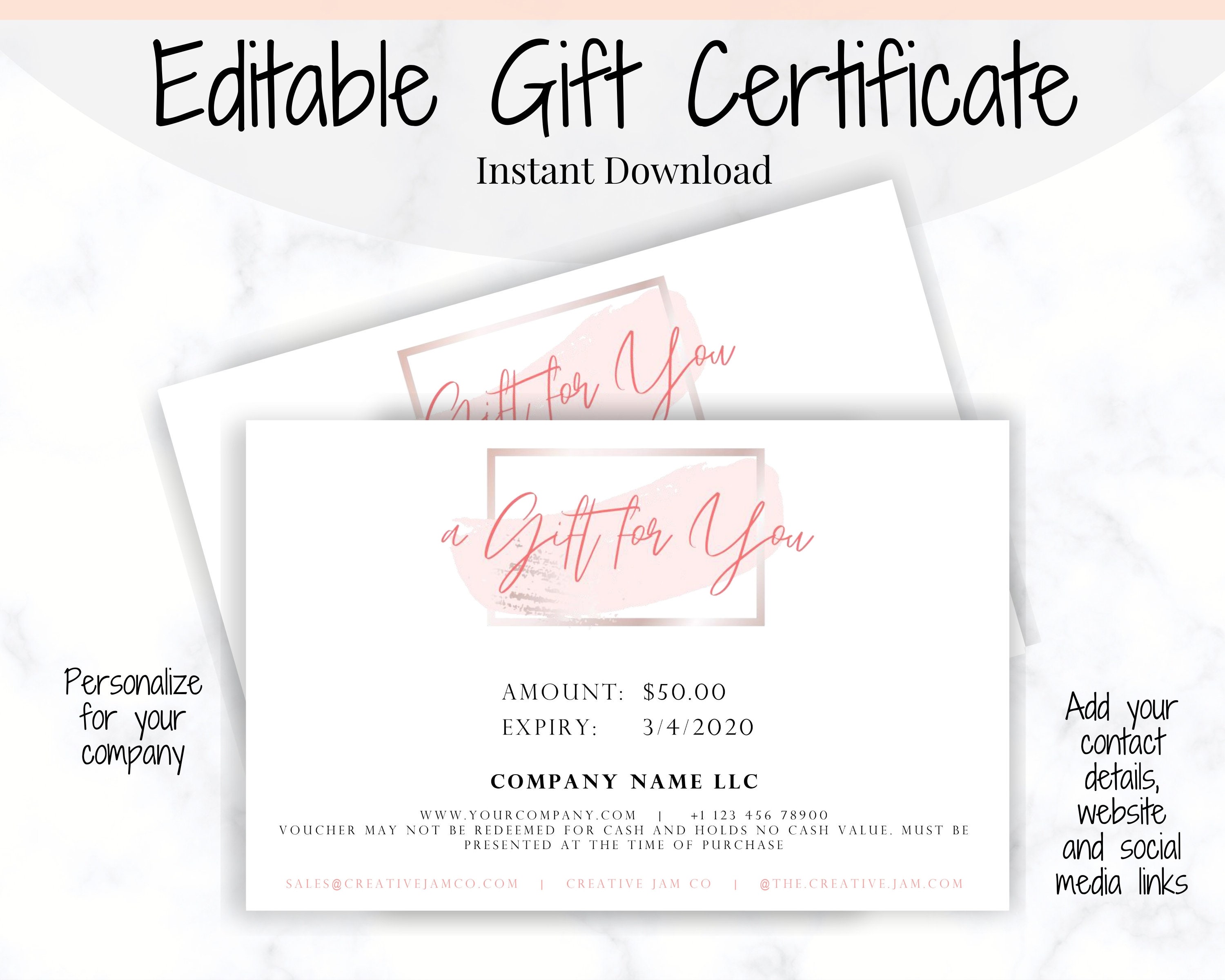 Gift Certificate Template Editable Gift Card Template Gift - Etsy