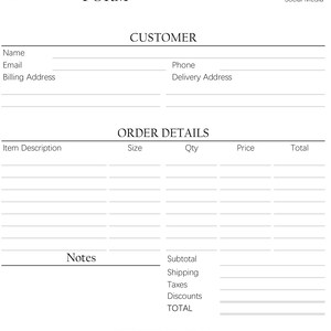ORDER FORM Invoice Template, EDITABLE Custom Receipt Template ...