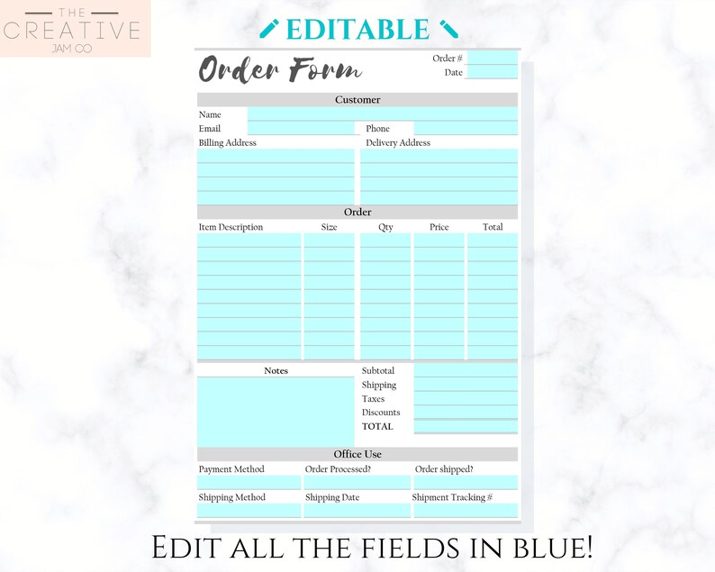 ORDER FORM Invoice Template EDITABLE Custom Reciept Template | Etsy