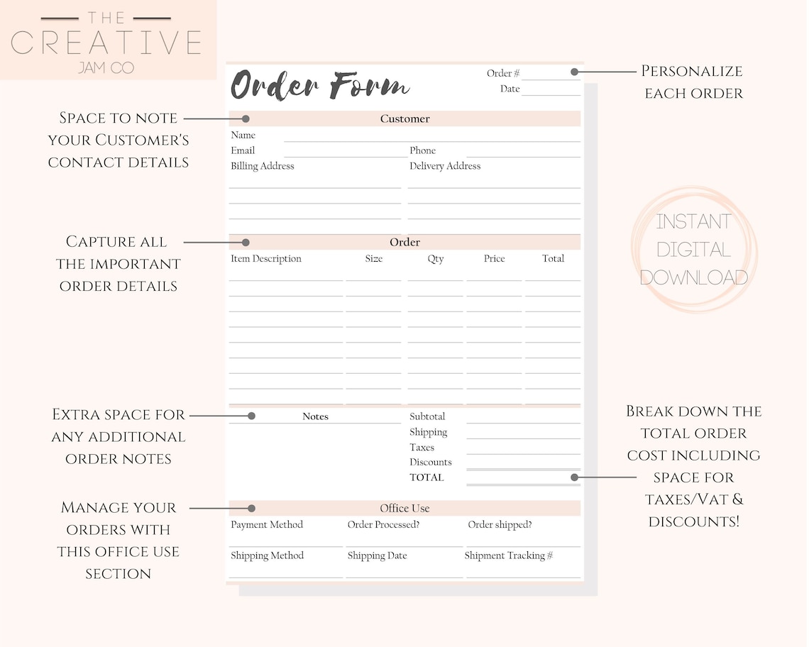Order Form Invoice Template. Printable Customer Sales Order | Etsy