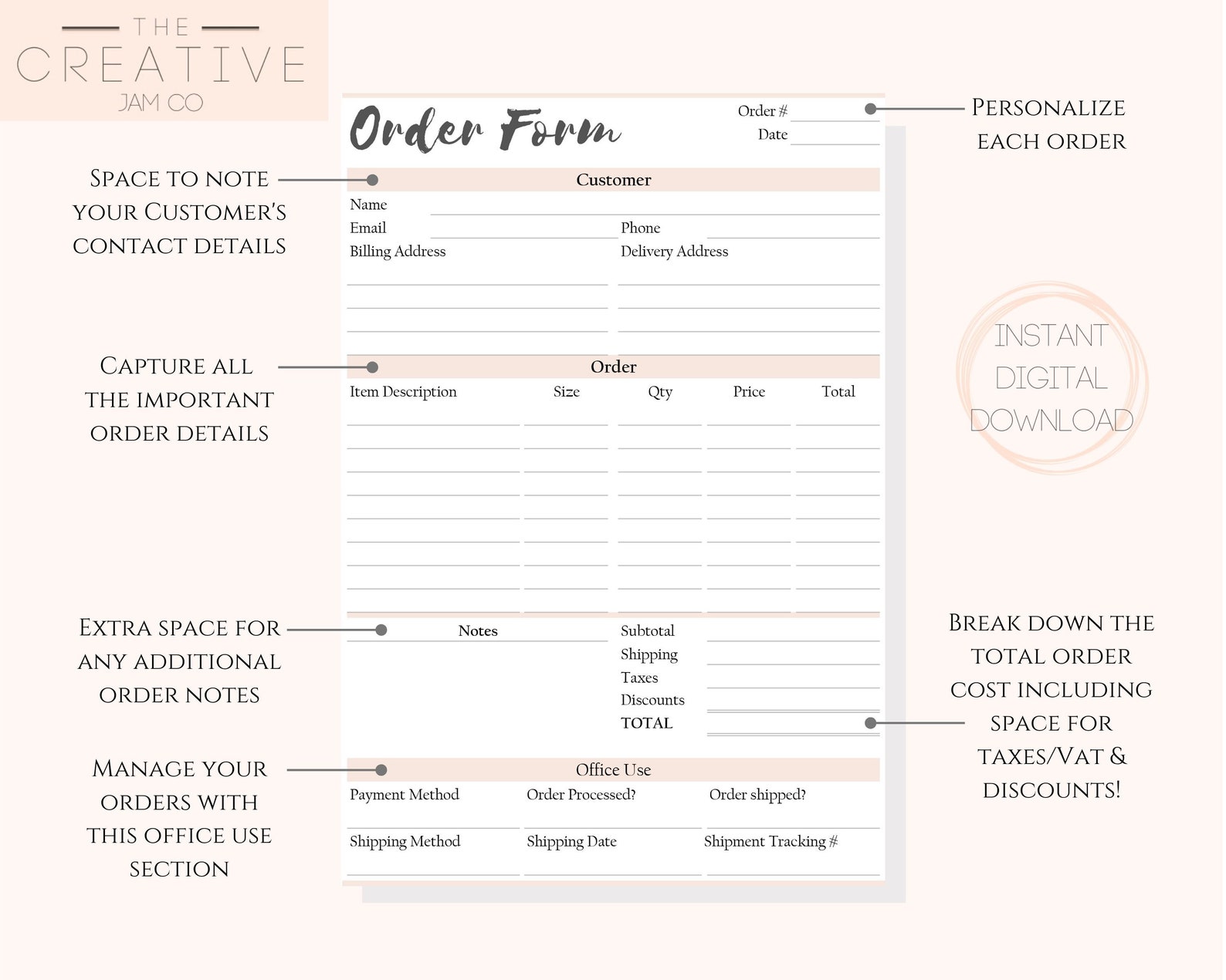 NEW Order Form Template. Printable PINK Customer Sales Order - Etsy UK