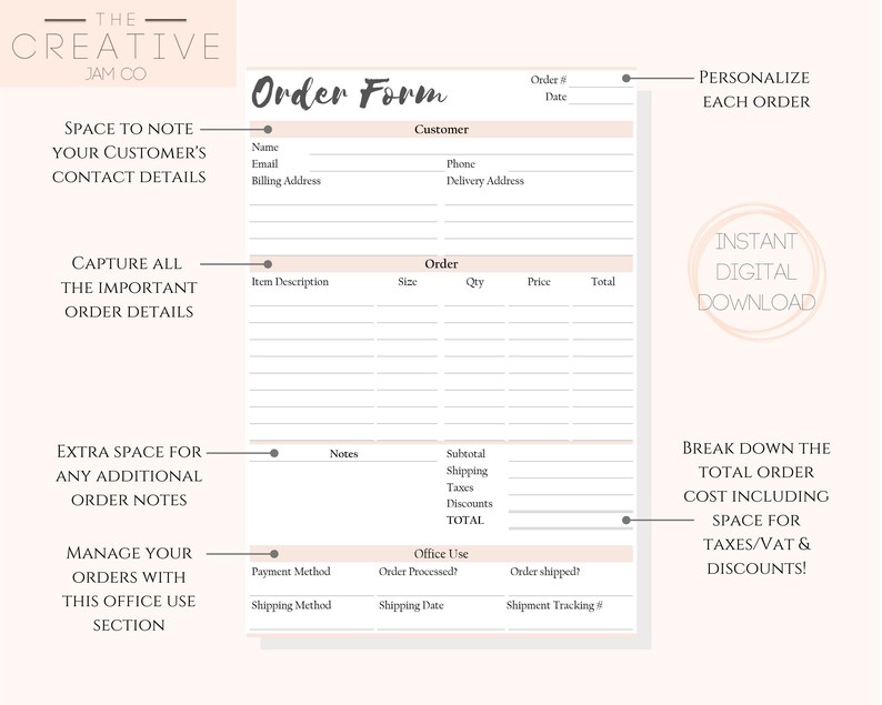 Order Form Invoice Template. Printable Customer Sales Order - Etsy