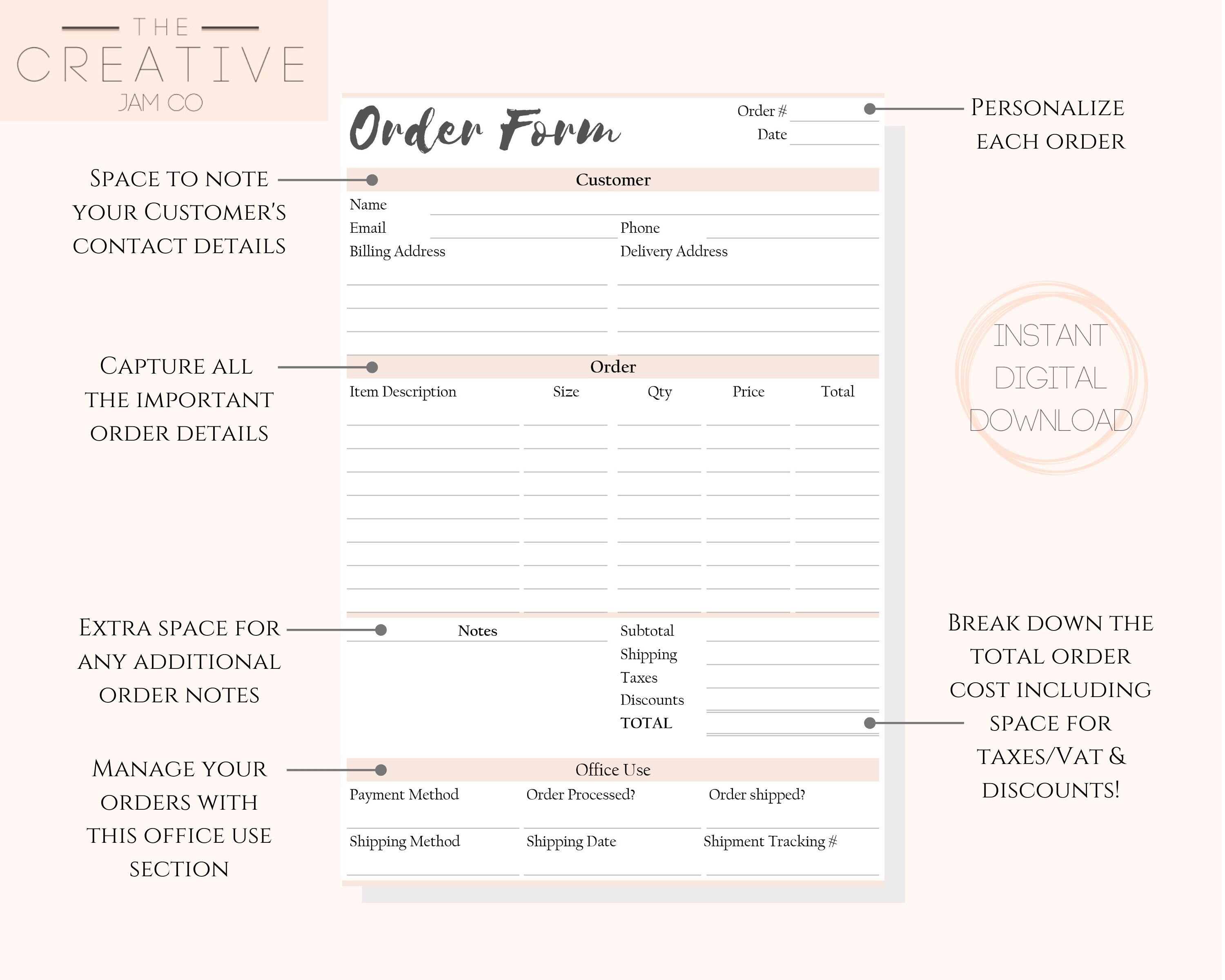Order Form Invoice Template. Printable Customer Sales Order - Etsy