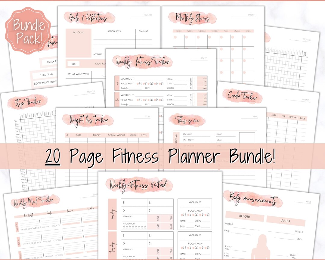 Fitness Planner, Weight Loss Tracker, BUNDLE, Workout Planner Fitness ...