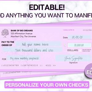 EDITABLE Manifestation Check Templates, Money Magnet, Vision Board, Law ...