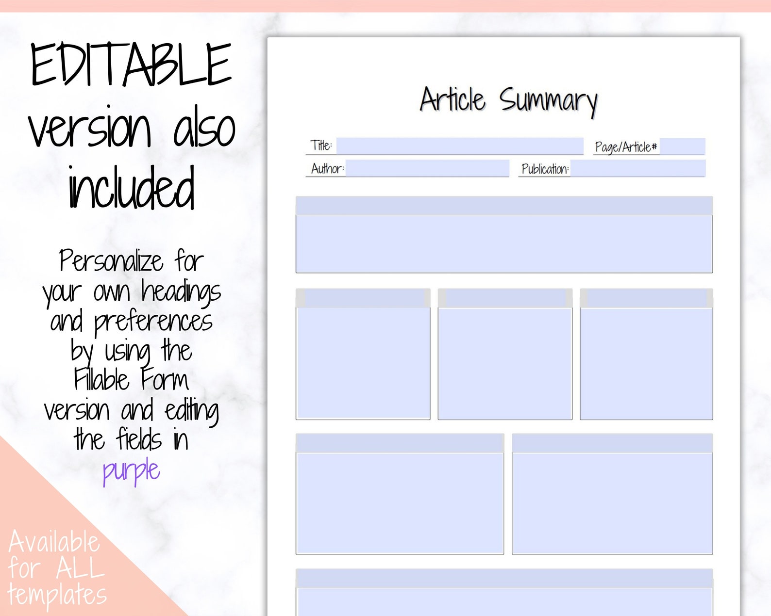 Article Summary Sheet Student Planner Student Printable - Etsy
