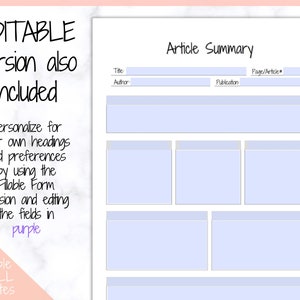 Article Summary Sheet Student Planner Student Printable | Etsy