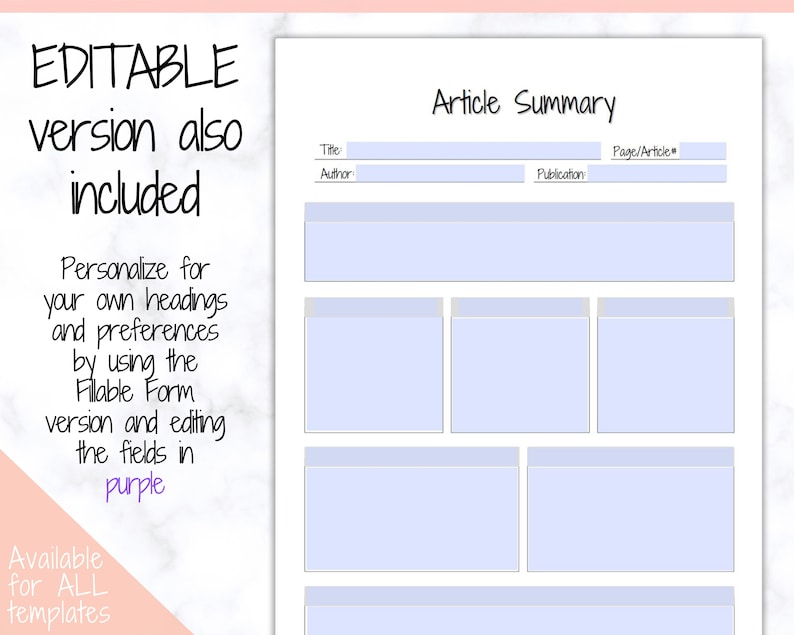 Article Summary Sheet Student Planner Student Printable | Etsy
