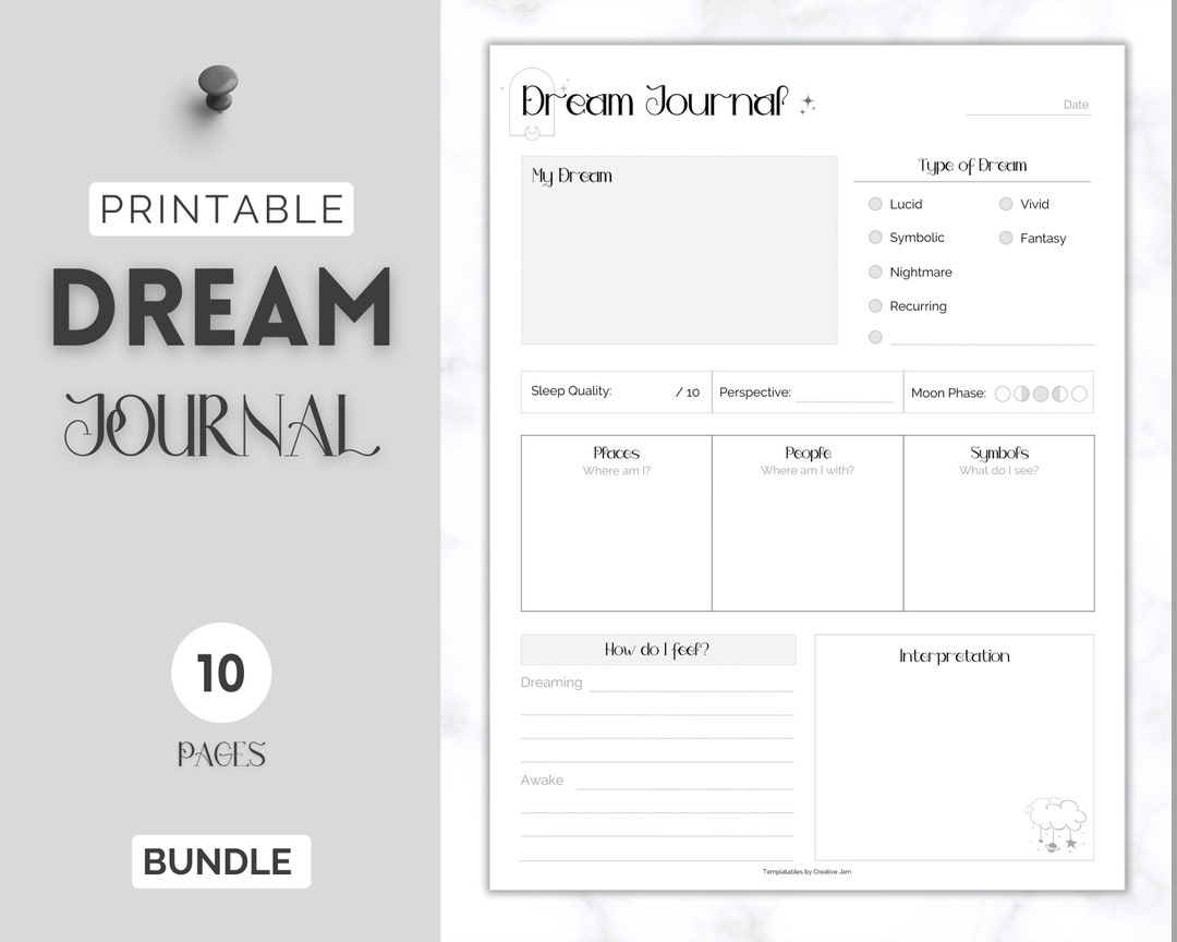 Printable Dream Journal, 10 Page BUNDLE, Dream Analysis, Dream ...
