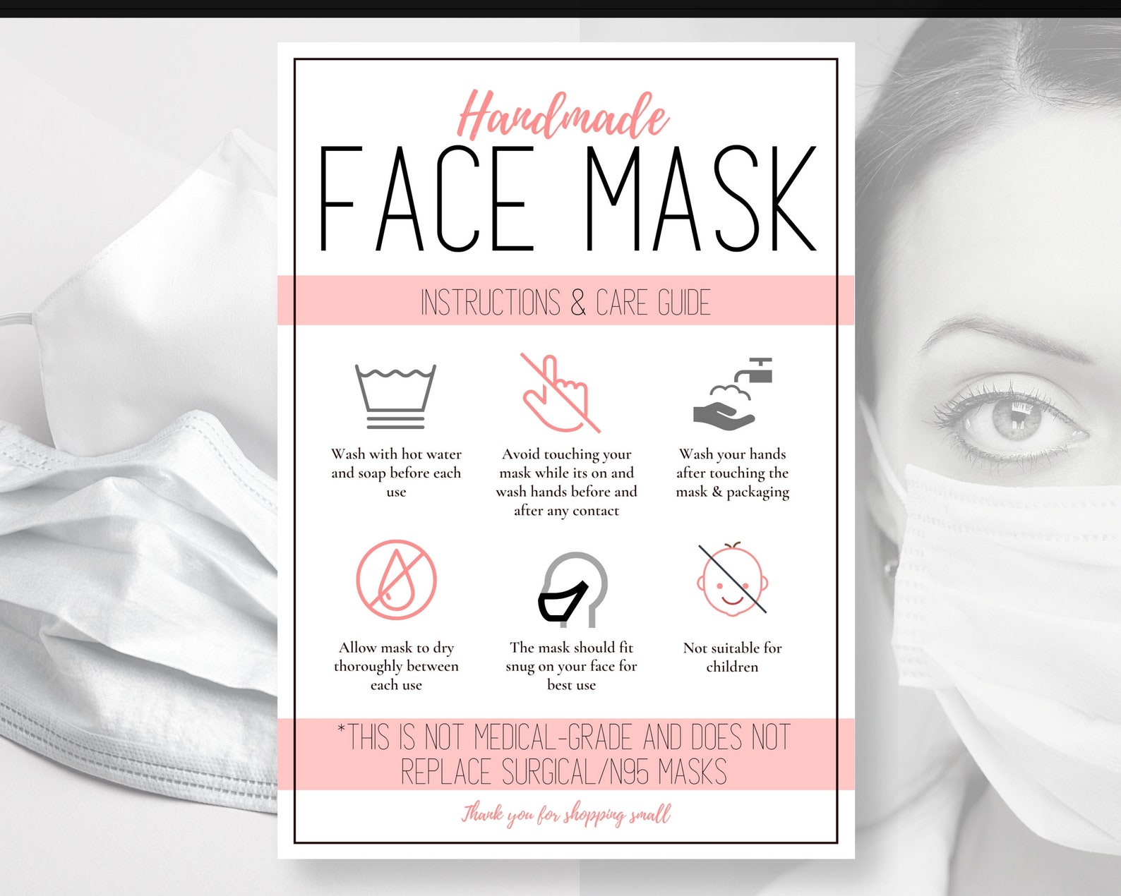 Face Mask LABEL CARE CARD How to Handle Order Card Face Mask - Etsy