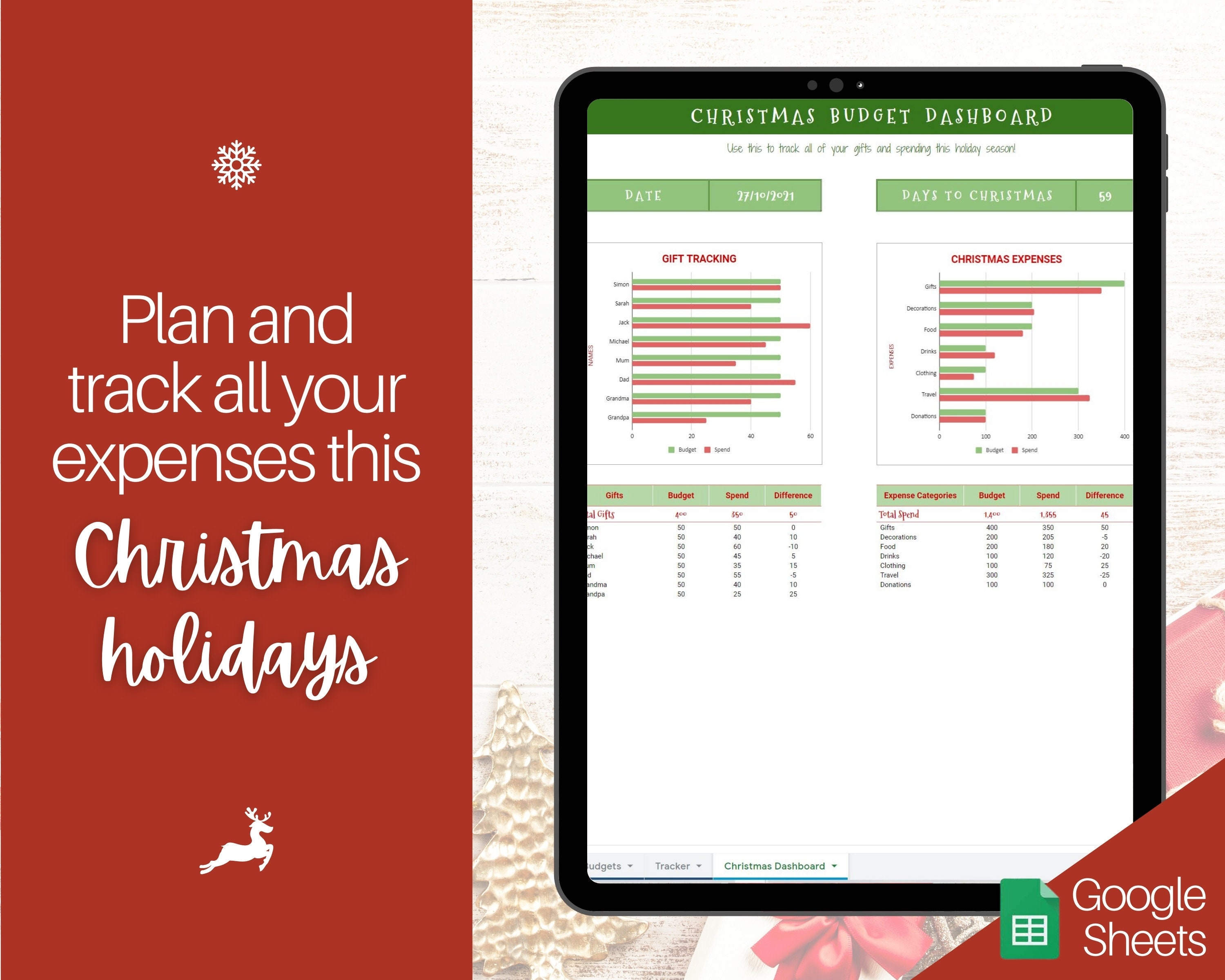 Christmas Planner Budget Spreadsheet Holiday Gift List Gift - Etsy
