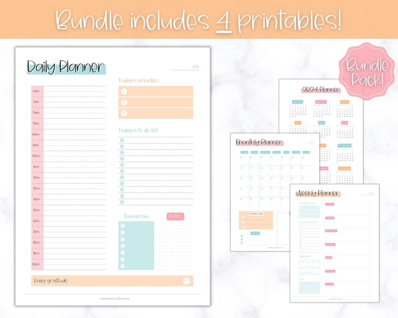 Daily Planner, Weekly Planner, Monthly Planner Printable PACK! Planner ...