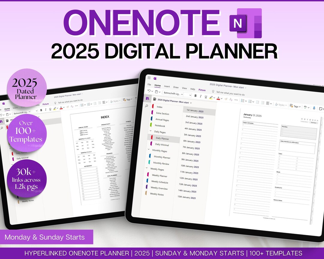 Onenote Template, 2025 Digital Planner, Onenote Planner, Daily, Weekly ...
