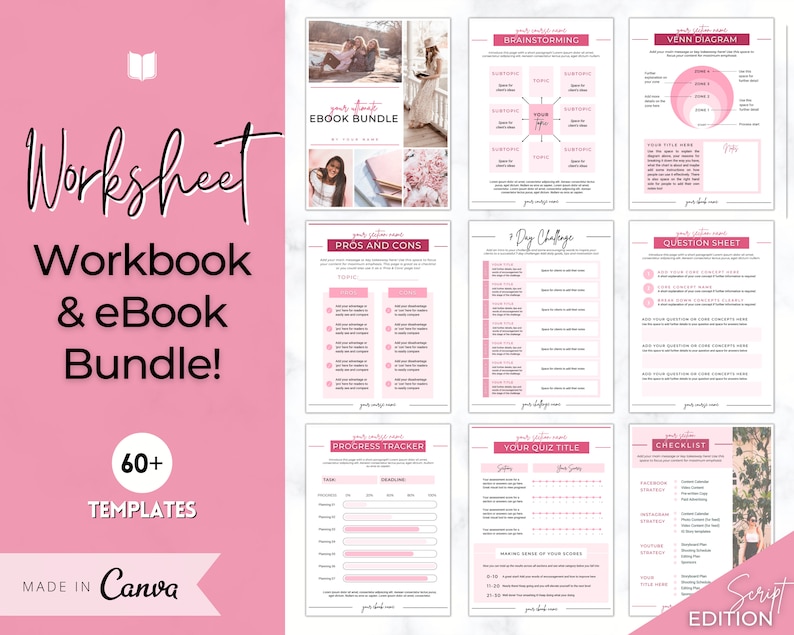 WORKSHEET Template Bundle Canva Workbook Templates Ebook - Etsy
