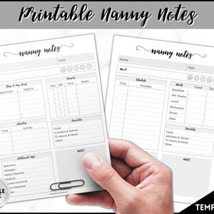 Nanny Notes Template, Nanny Schedule & Report for Baby, Babysitter Info ...