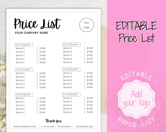 Blank Price List Template