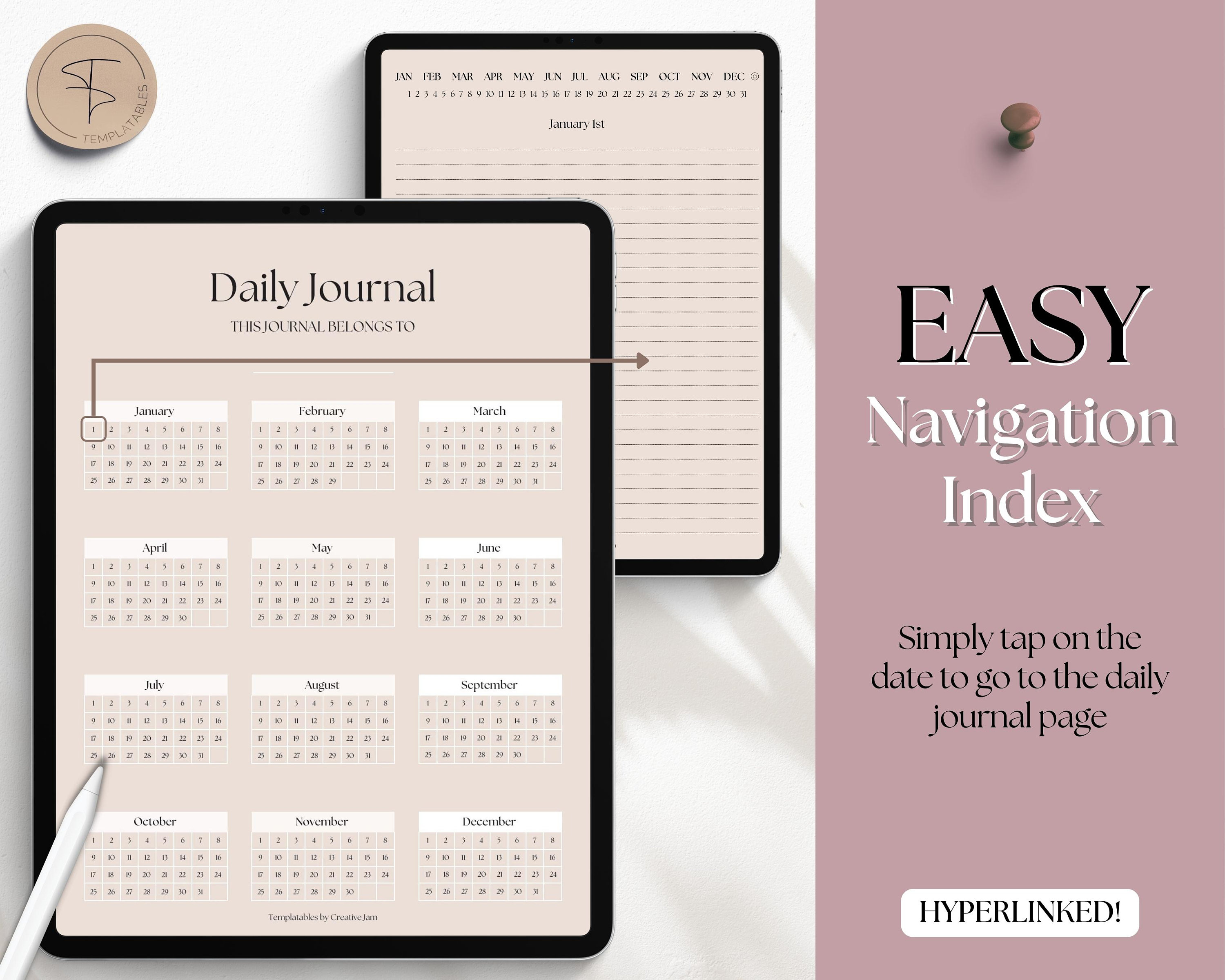 Digital Daily Journal, Goodnotes Notebook, Hyperlinked Digital Planner ...