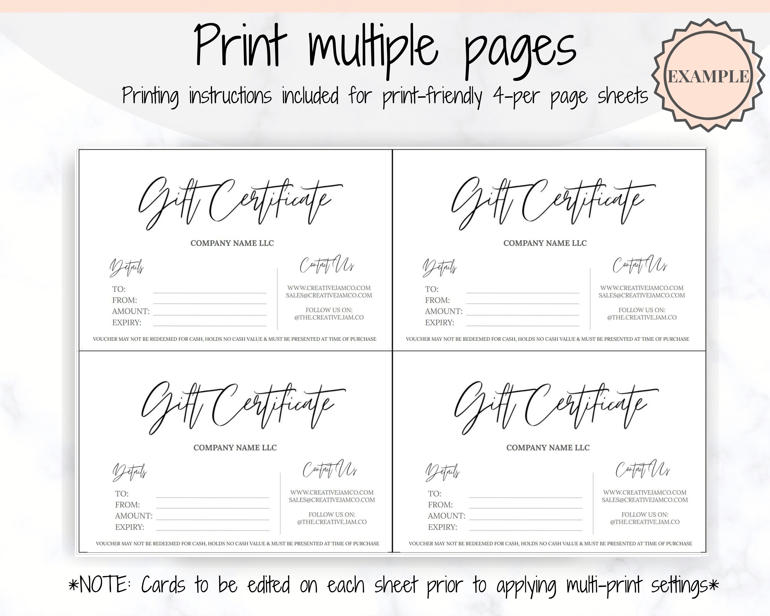 Gift Voucher Gift Certificate Template. Editable Gift Card - Etsy