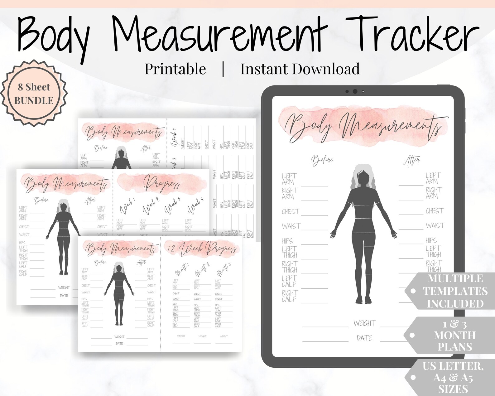 Body Measurement Fitness Planner for Weight Loss. Template - Etsy UK