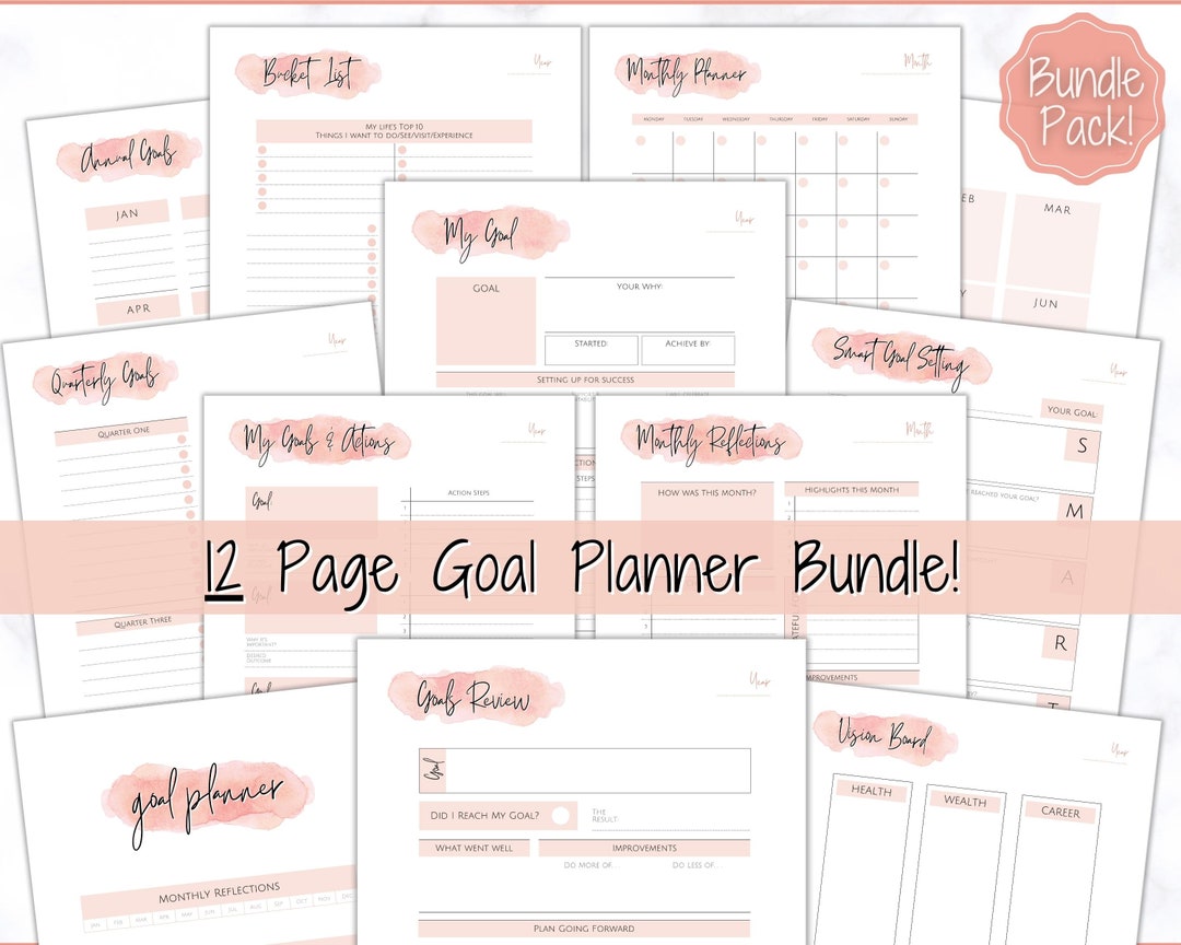 Goal Tracker Printable BUNDLE, 2023 Goals Planner, SMART Goal Setting ...
