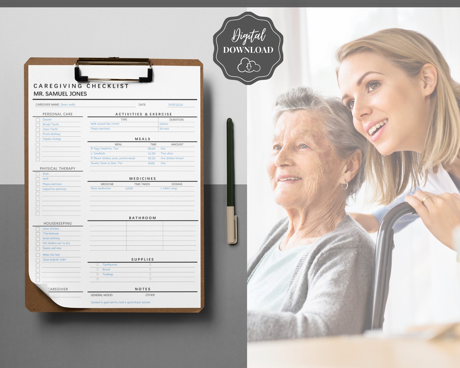 Caregiving Elderly Care Checklist. EDITABLE Printable is Ideal for ...
