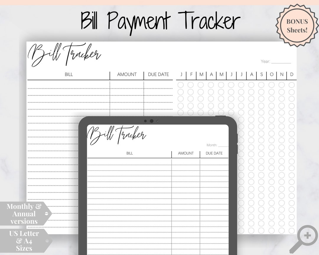 Bill Tracker, Bill Payment Tracker Printable, Bill Organizer, Monthly ...