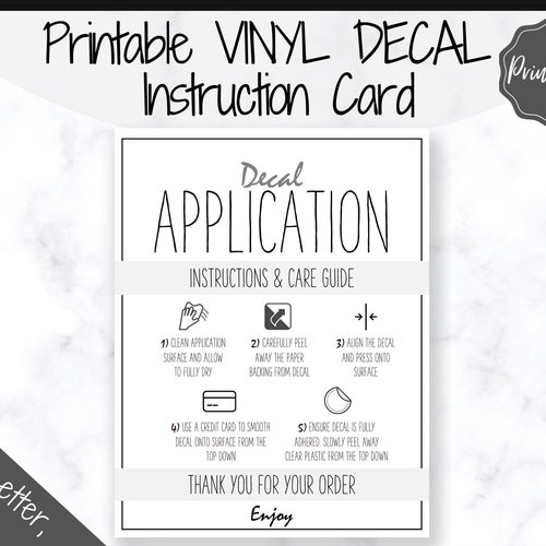 EDITABLE Vinyl Decal Care Card Instructions Printable Decal - Etsy