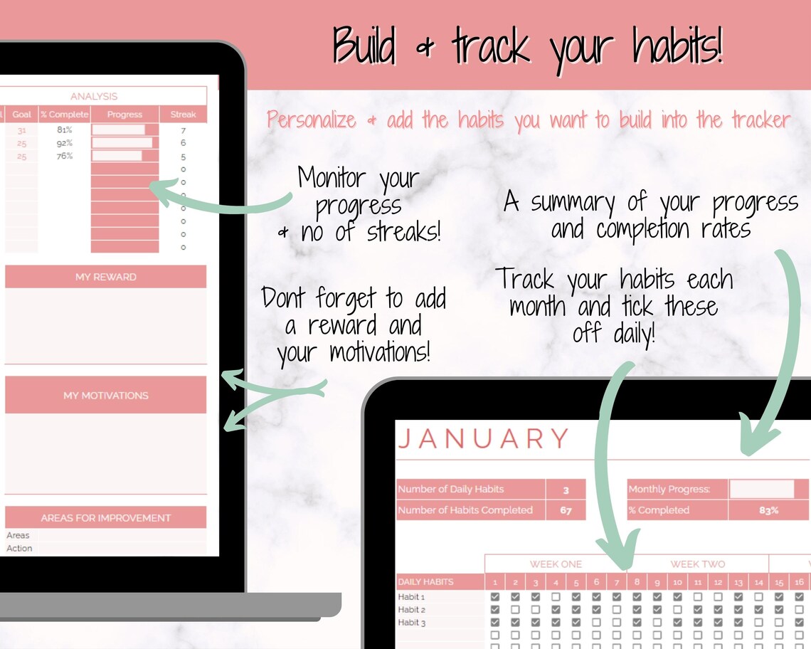 Habit Tracker Spreadsheet, Goal Planner, 2024 Goals Tracker, Mood ...