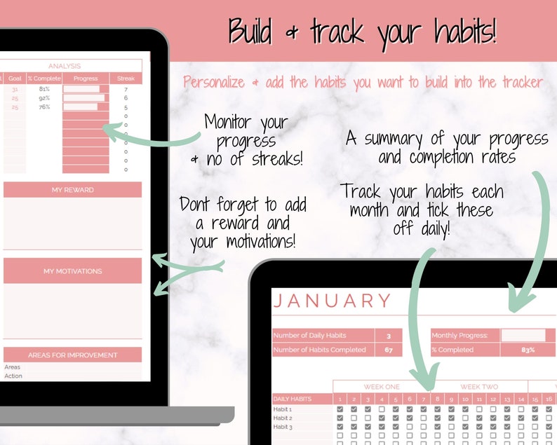 Habit Tracker Spreadsheet Goal Planner 2022 Goals Tracker - Etsy UK