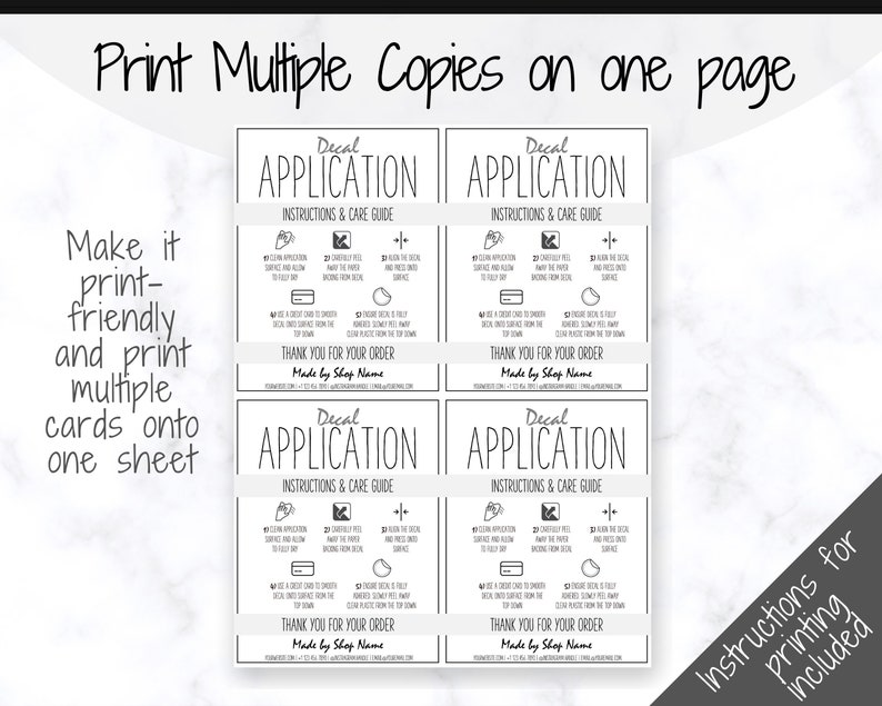 EDITABLE Vinyl Decal Care Card Instructions Printable Decal - Etsy