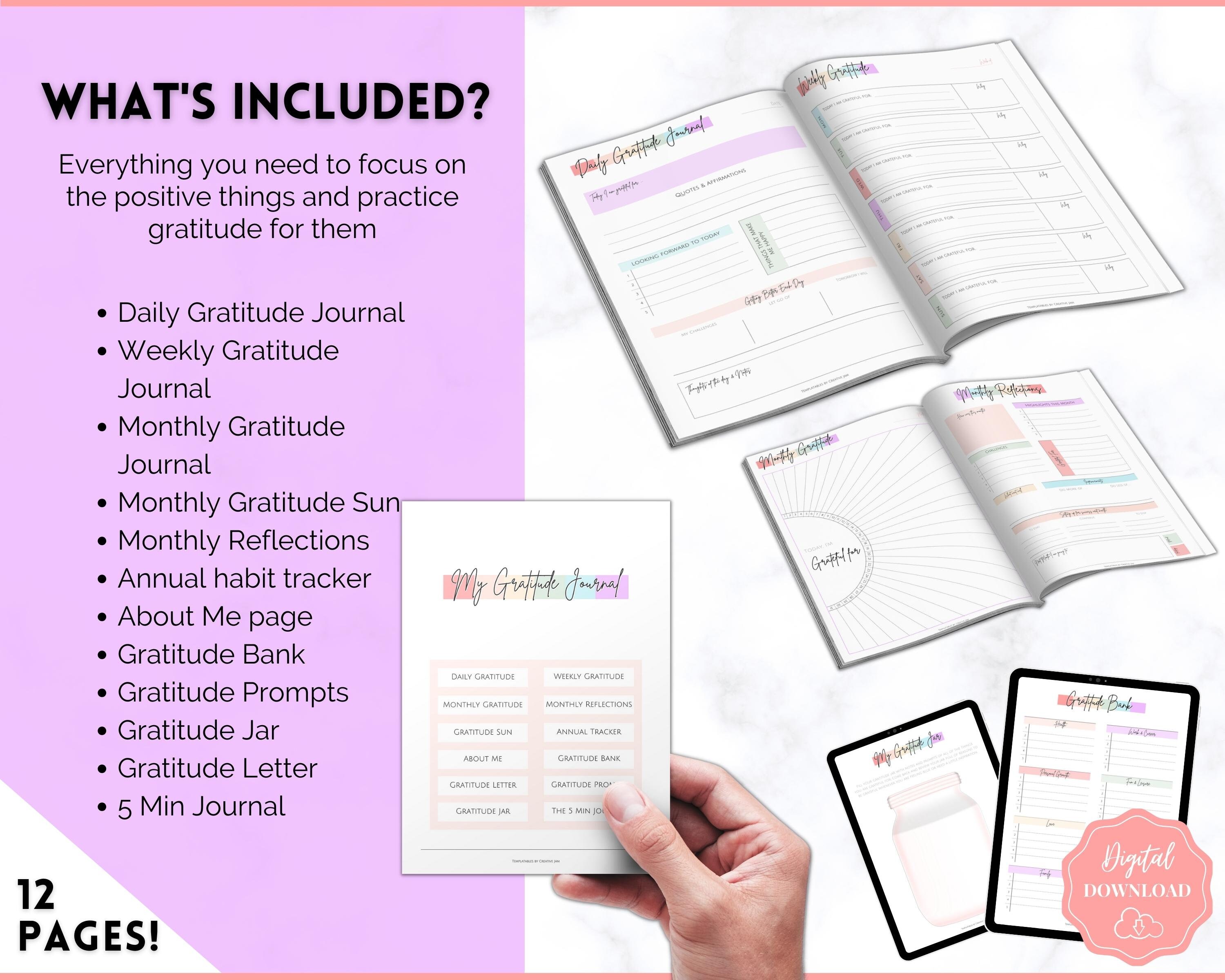 Gratitude Journal Printable BUNDLE! Mindfulness Log, Gratitude Template ...