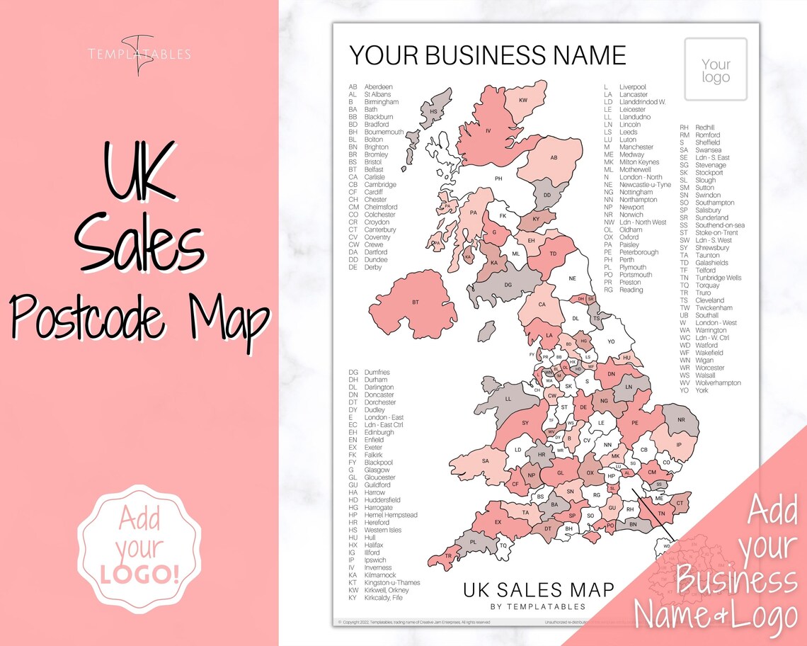 EDITABLE UK Sales Map Business Postcode Sales Map Color in - Etsy UK