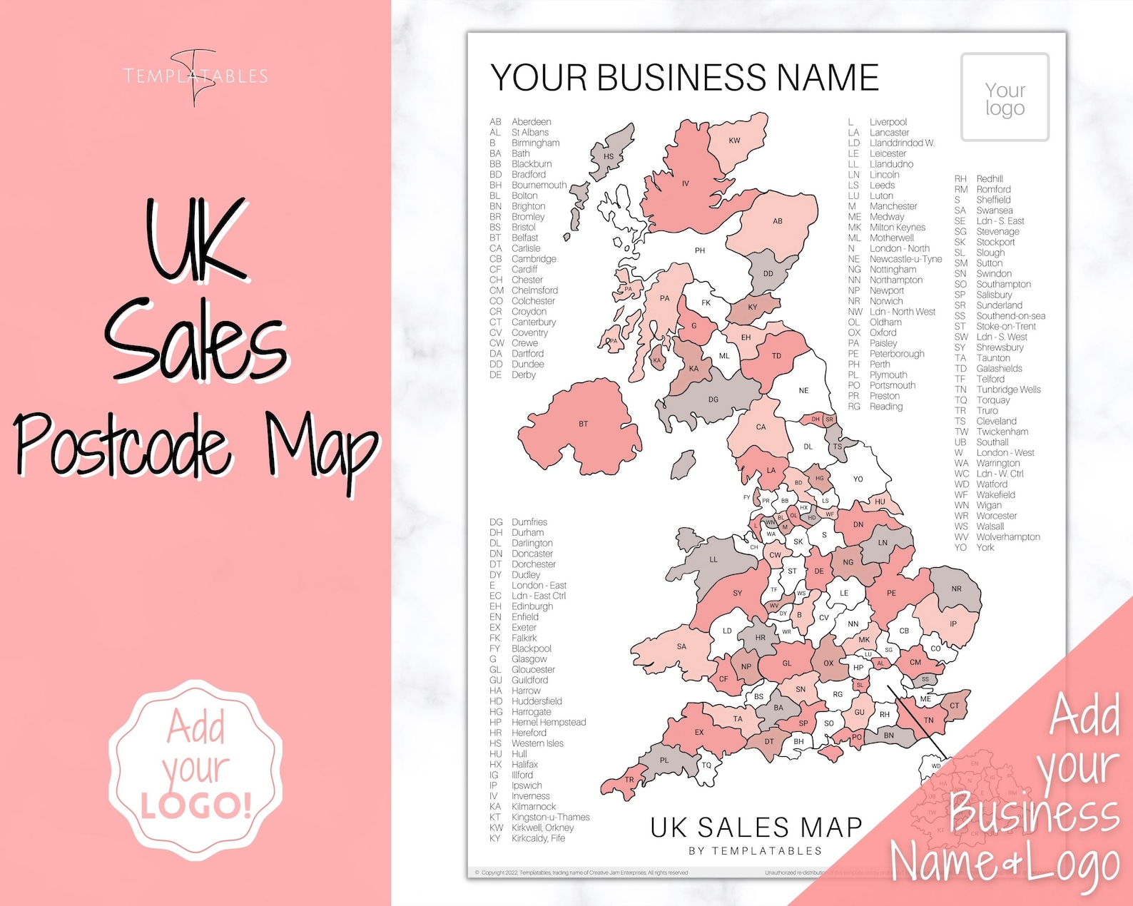 EDITABLE UK Sales Map Business Postcode Sales Map Color in - Etsy UK