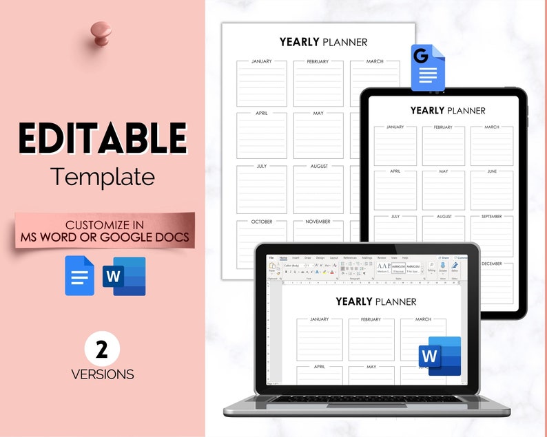 Yearly Overview Editable Yearly Planner Year at a Glance - Etsy