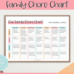 Colorful Family Chore Chart, Editable Family Planner Printable, Weekly ...