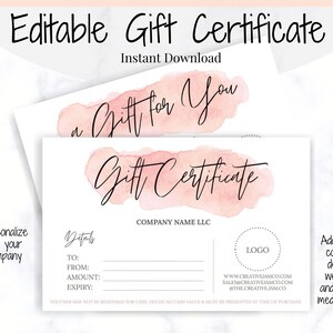 Gift Voucher, Gift Certificate Template. Editable Gift Card Template ...