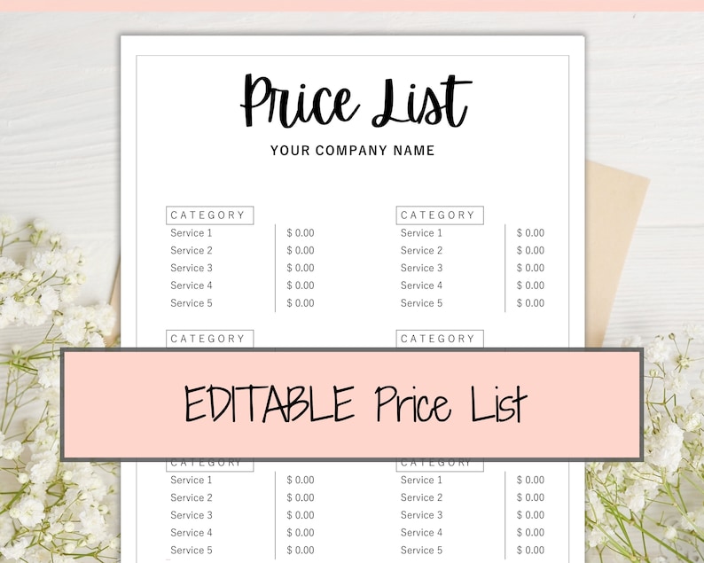 PRICE LIST Template Editable. Printable Price Sheet, Price Guide, Hair ...