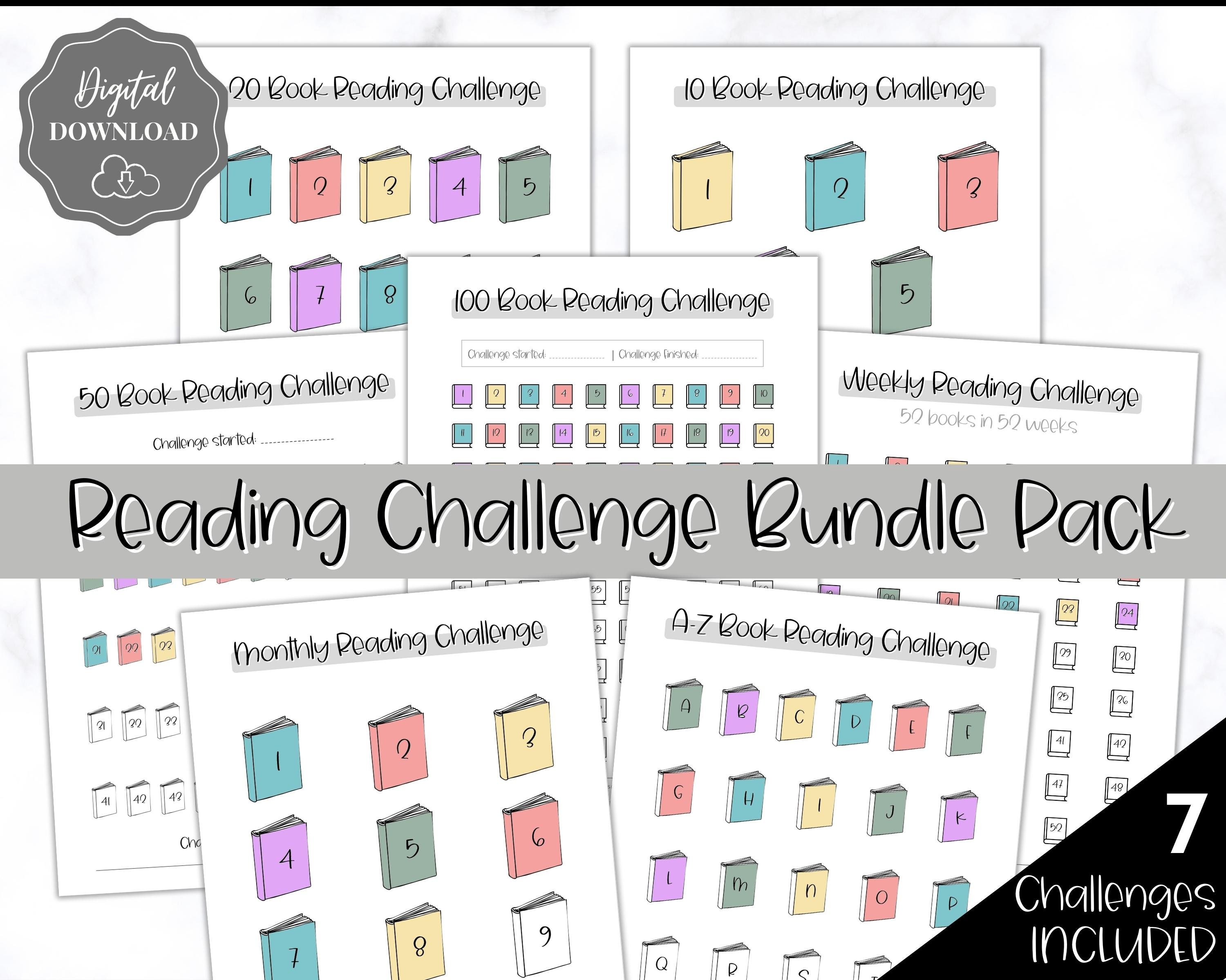 Book Challenge BUNDLE Reading Challenge Printables 52 Weeks - Etsy