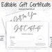Gift Certificate Template. Editable Gift Voucher Gift Card - Etsy