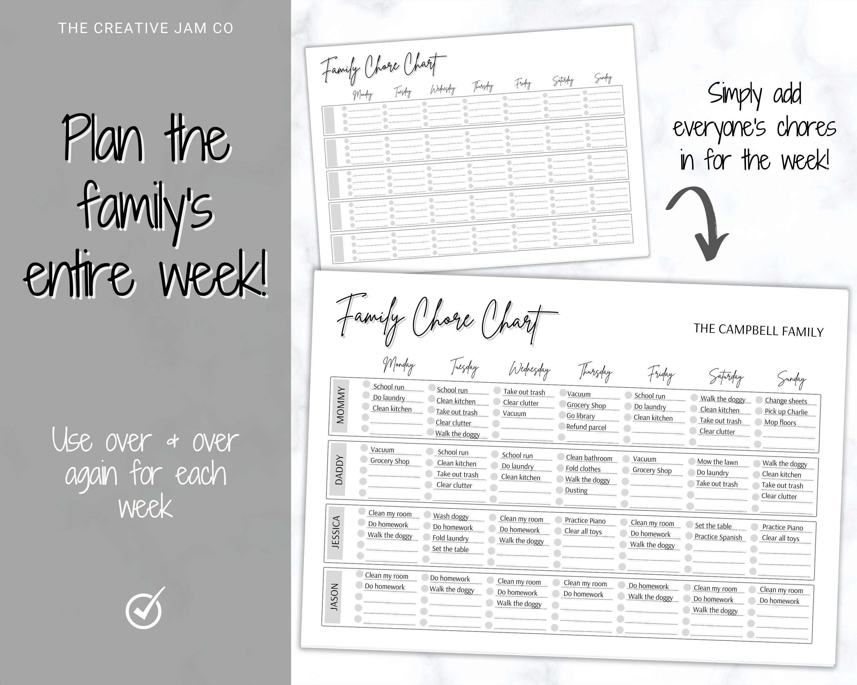Family Chore Chart Editable Family Planner Printable Weekly | Etsy
