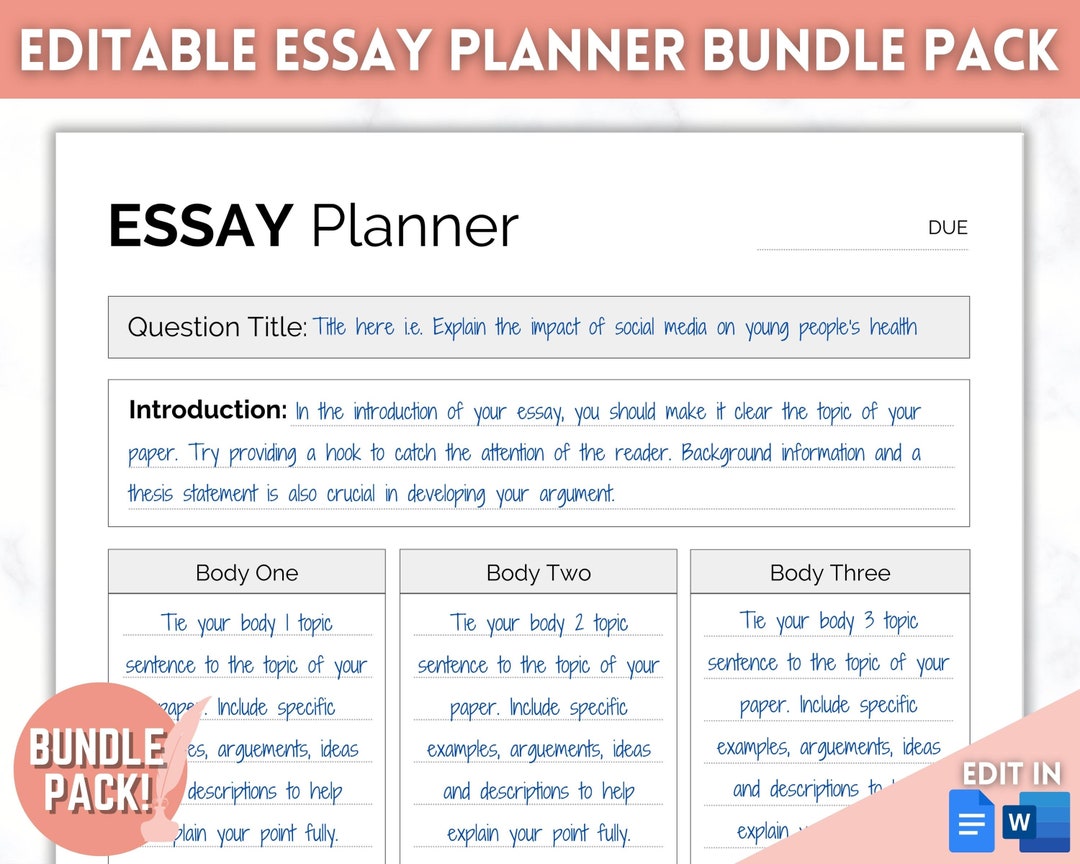 8 Page EDITABLE Essay Planner BUNDLE, Student Essay Writing Template ...