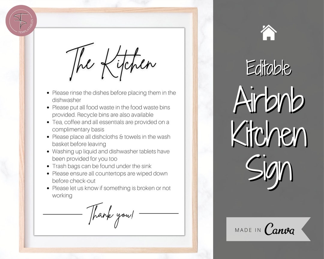 Editable Airbnb Sign Kitchen Rules Template House Rules Airbnb